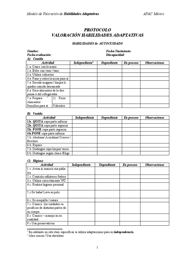 Protocolo de Habilidades Adaptativas | PDF | Invalidez | México