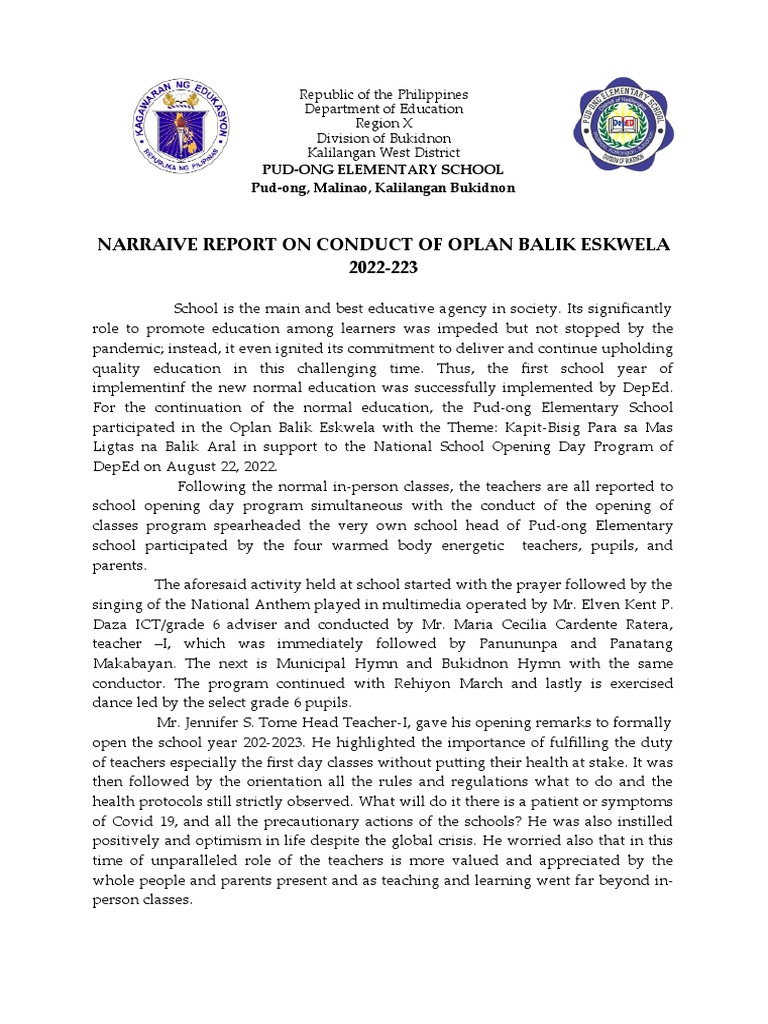 Oplan Balik Eskwela Report | PDF | Teachers