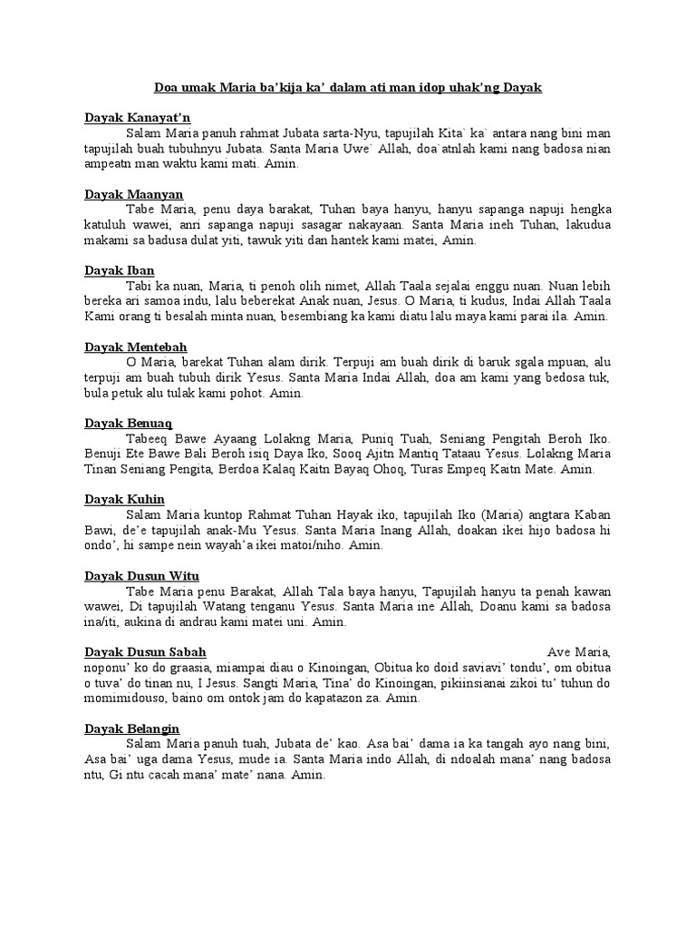 Doa Maria Bahasa Dayak | PDF