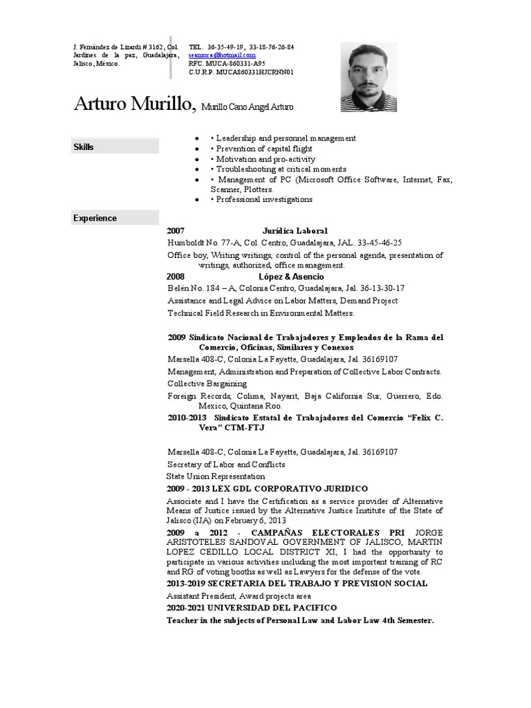 Resume Angel Arturo Murillo Cano | PDF | Government | Justice