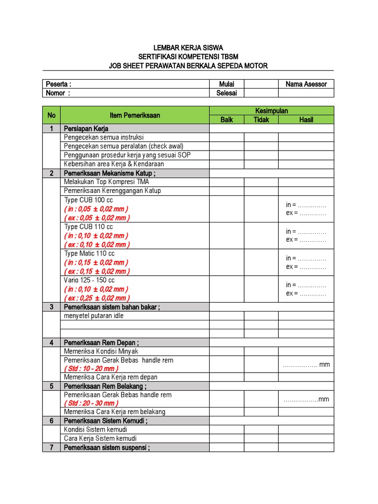 Lembar Kerja Siswa Perawatan Berkala Dan Mesin Fix | PDF