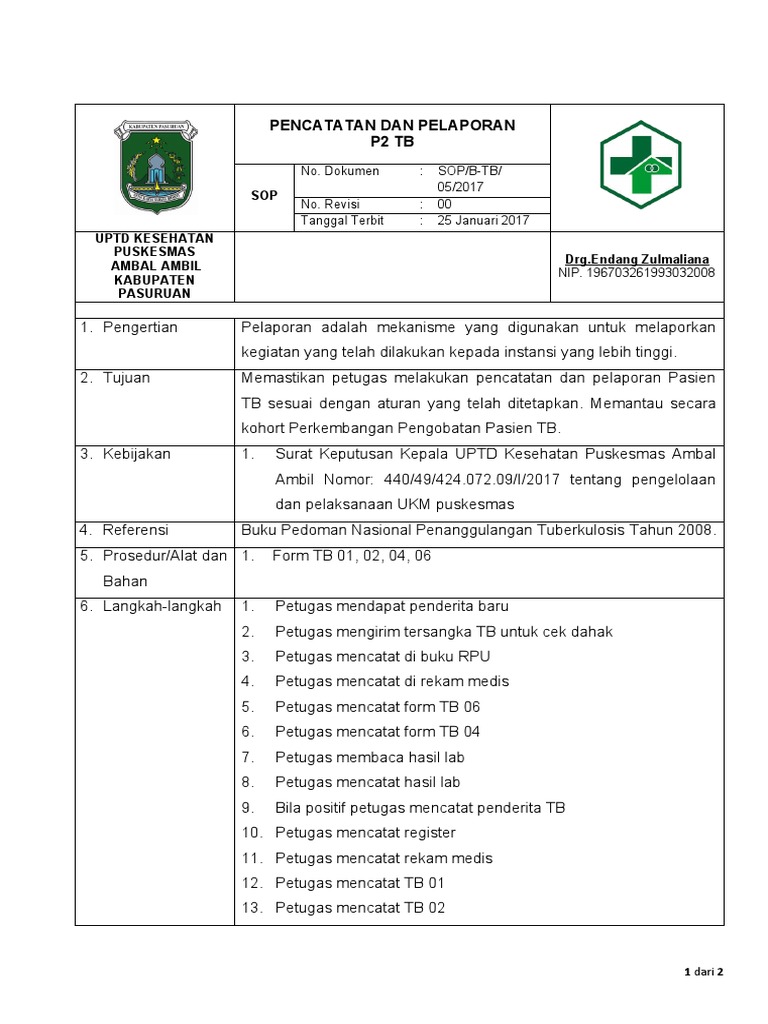 Sop Pencatatan Dan Pelaporan p2 TB Bab 5 | PDF