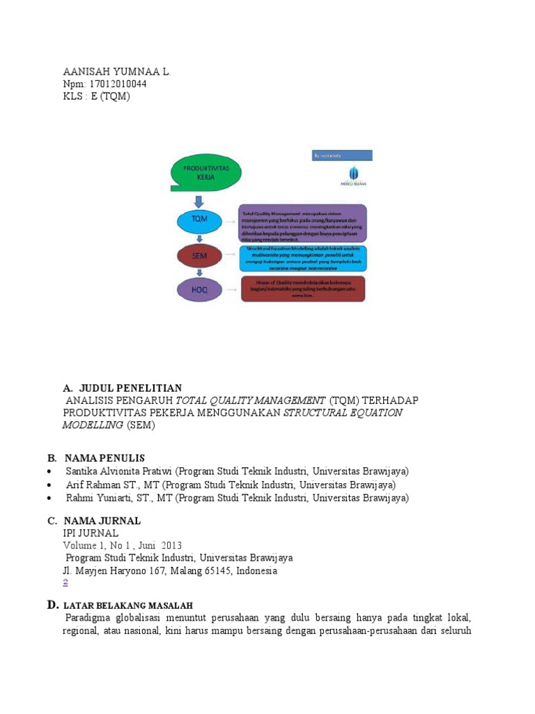 Review Pengaruh TQM Dengan SEM | PDF | Karier & Perkembangan | Komputer