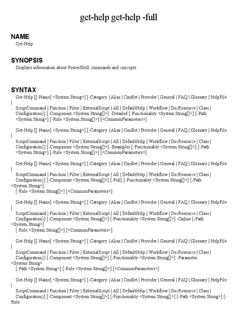 PowerShell Get-Help | PDF | Parameter (Computer Programming) | System Software