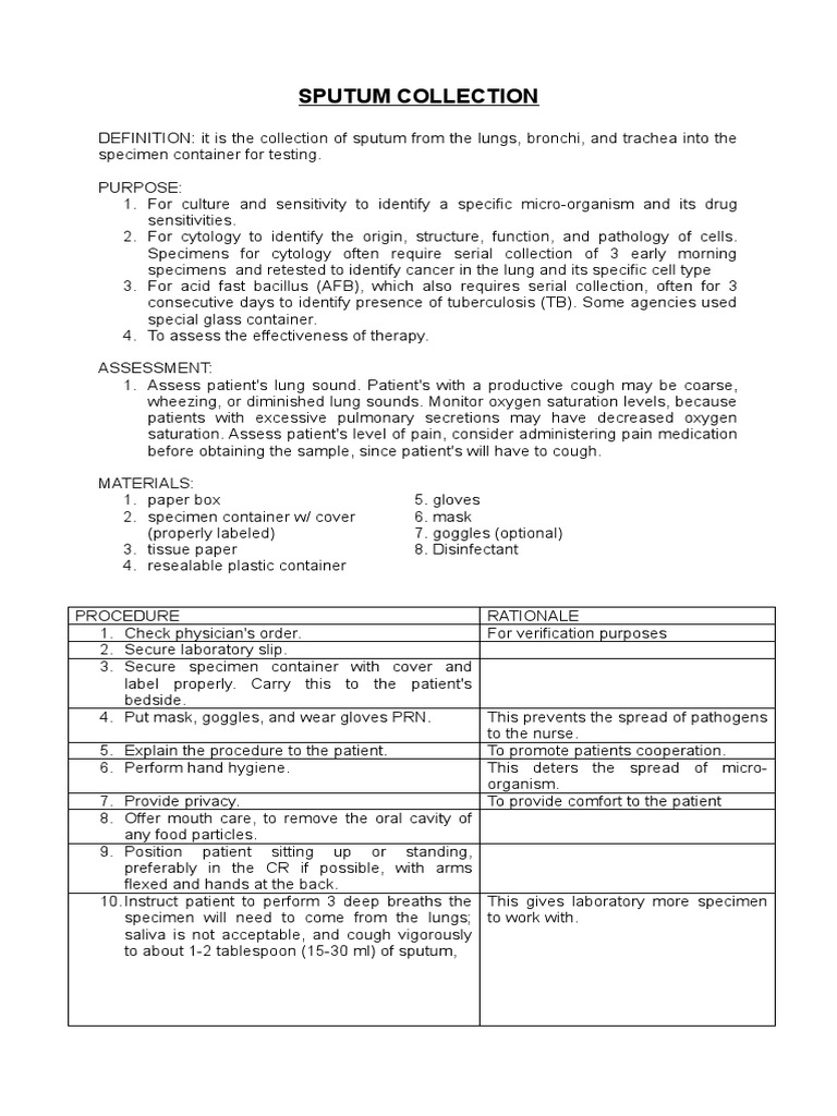 Sputum Collection | PDF | Urine | Lung