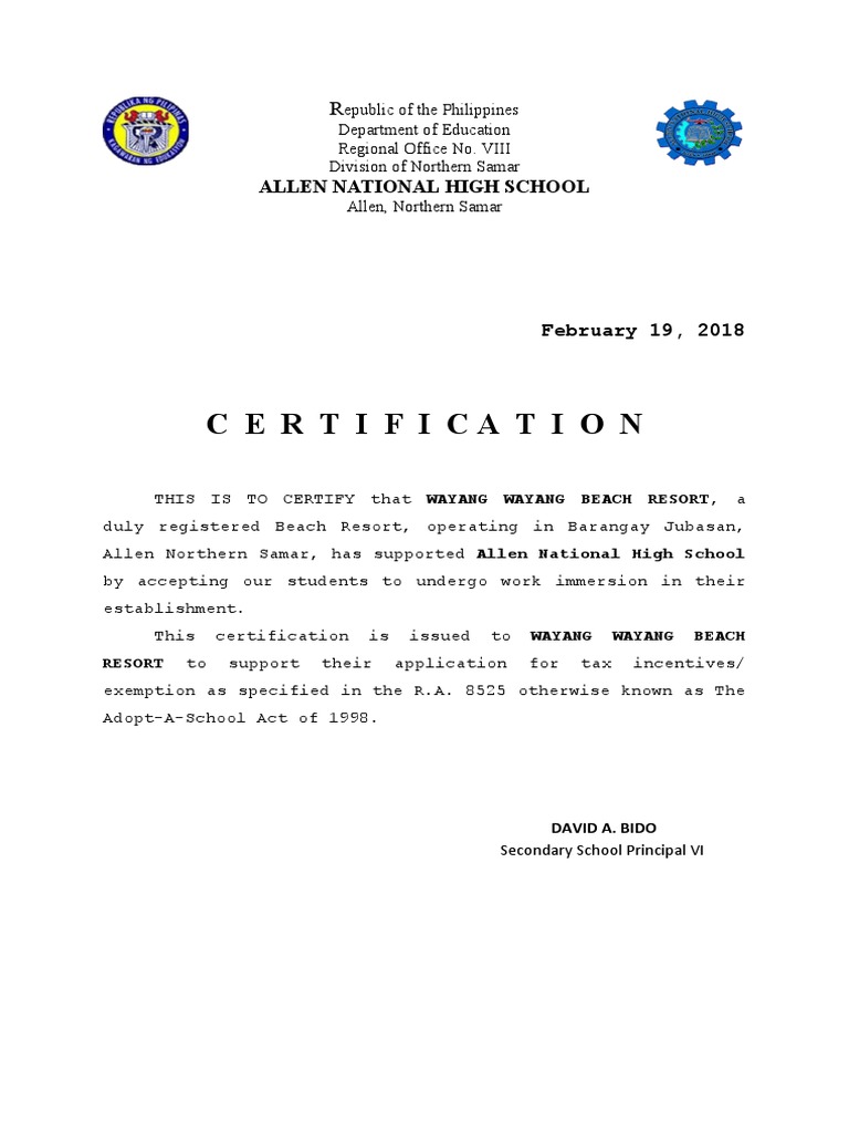 Certification of Ra8525 | PDF | Market (Economics) | Public Finance