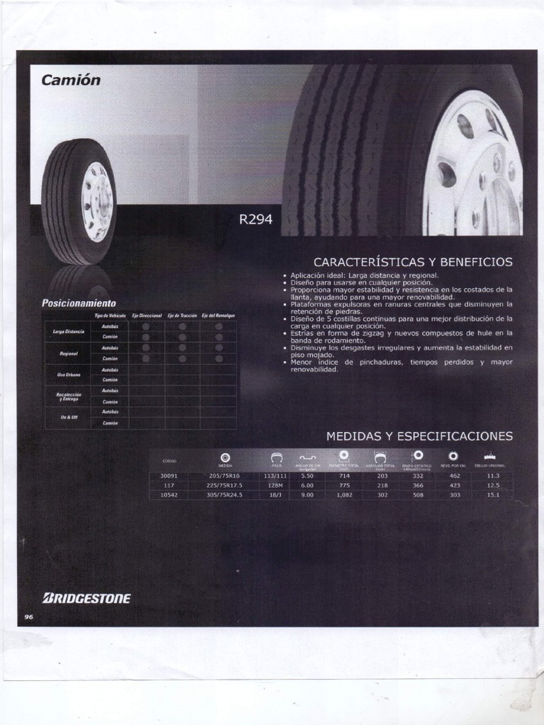 295 75 R22.5 y 305 75R24.5 Brigstone R294 | PDF