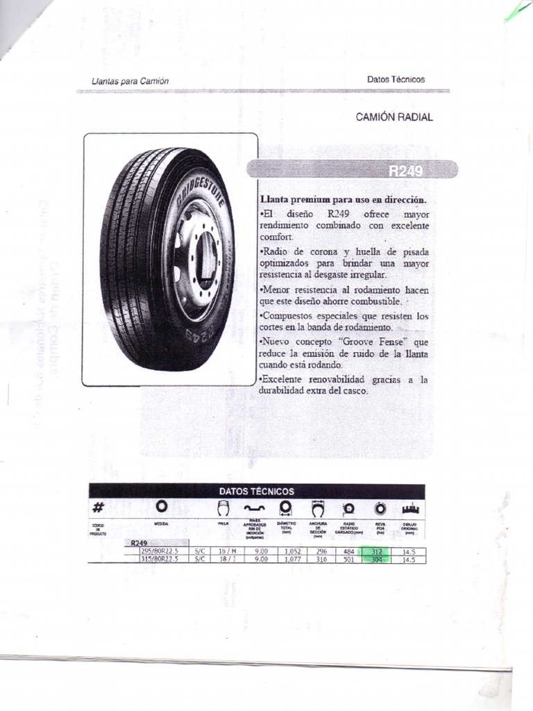 295 y 315 80 R22.5 Brigstone R249 | PDF