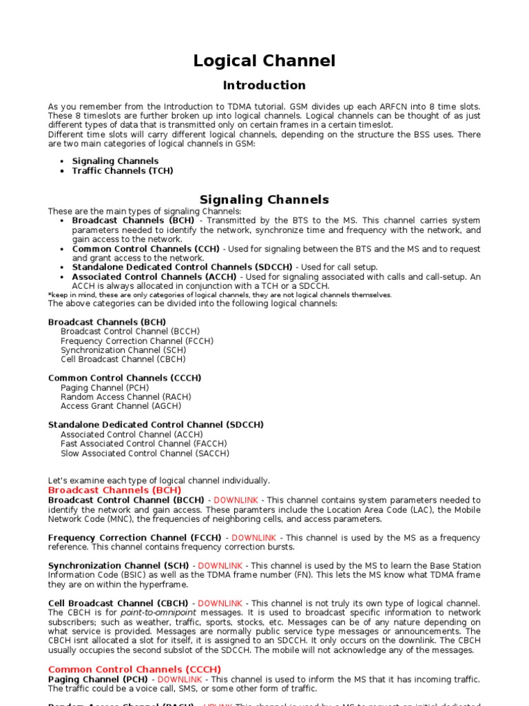 Overview of GSM Logical Channels | PDF | Networks | Wireless