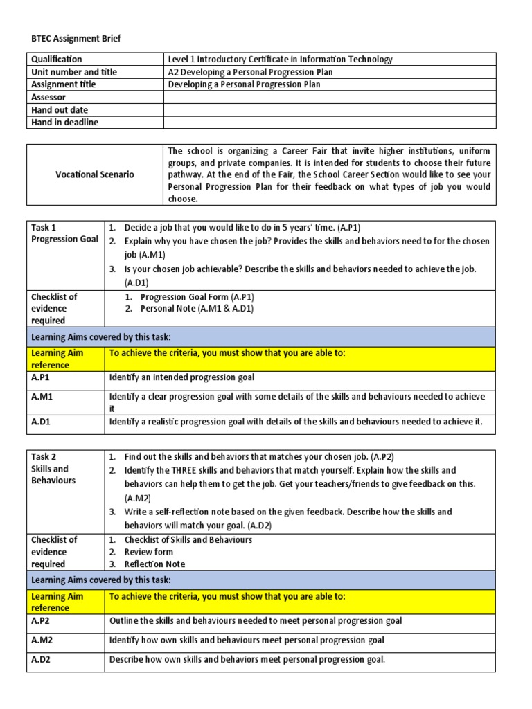 AB Level 1 Unit A2 Progression Plan (Update 19 Mac) | PDF | Goal | Behavior