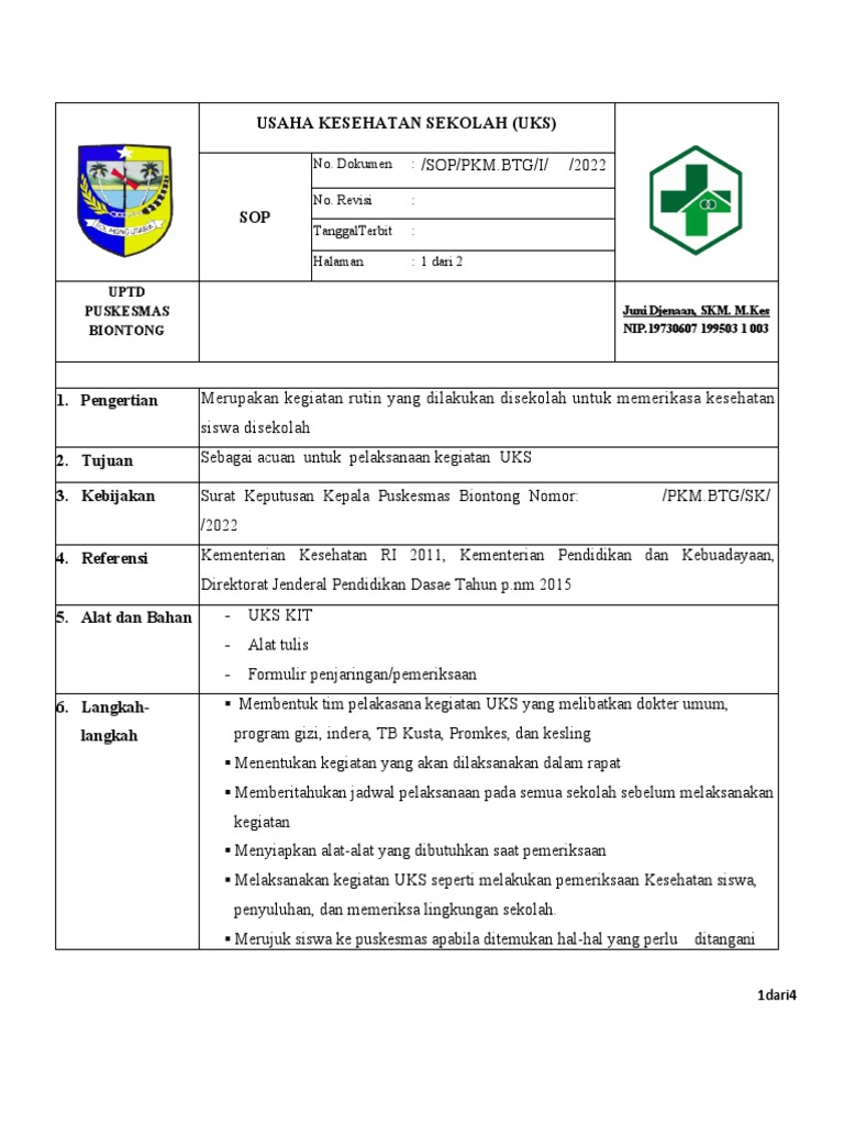 Sop Uks | PDF | Kesehatan Holistik