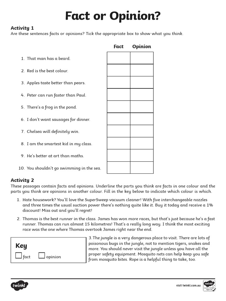 Fact or Opinion Worksheets Write An Article | PDF