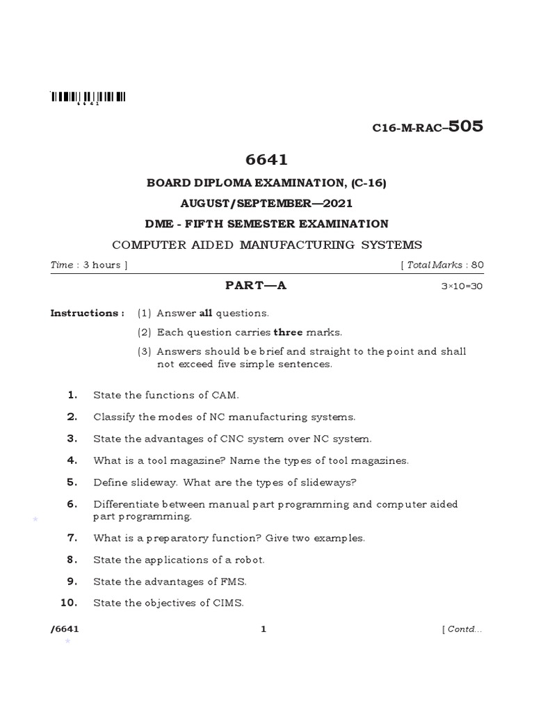 Computer Aided Manufacturing Systems Aug-Sept 2021 | PDF | Numerical Control | Computer Science