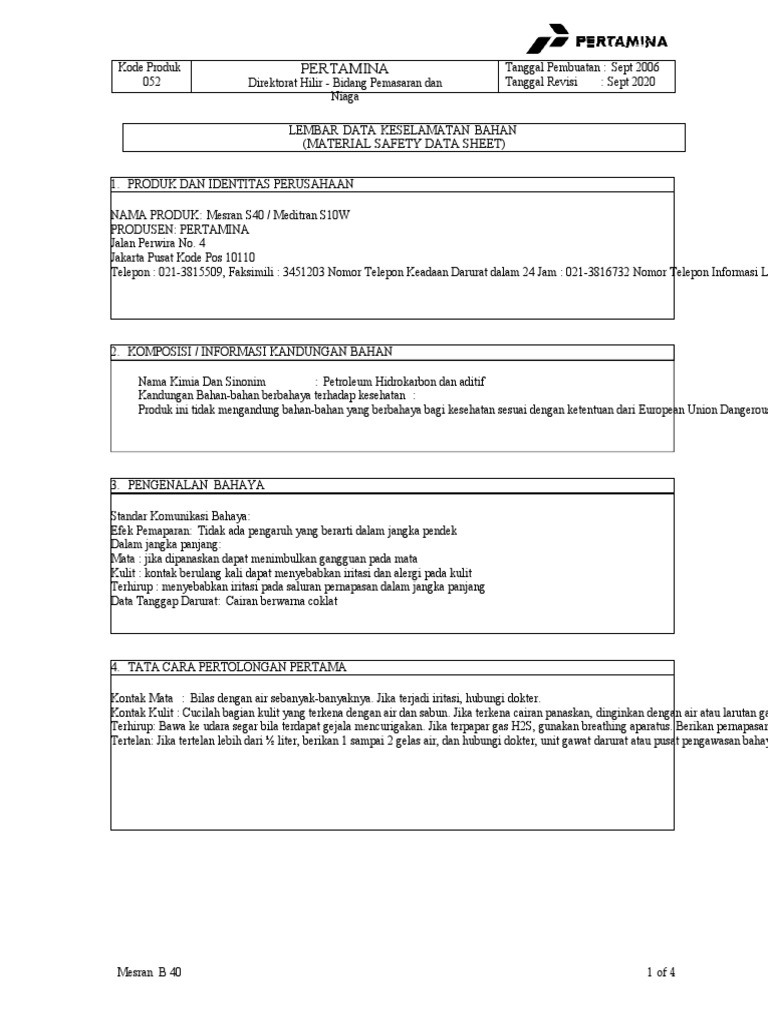 Msds - Mesran B 40 | PDF