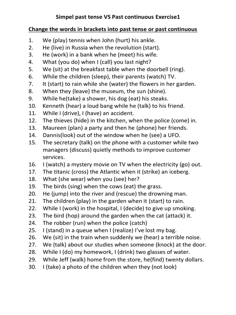 Simpel Past Tense VS Past Continuous Exercise 1 | PDF