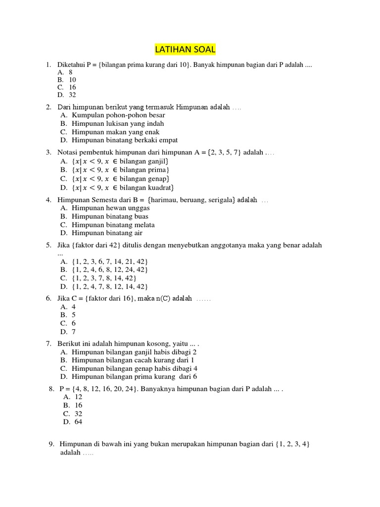 Latihan Soal Himpunan | PDF