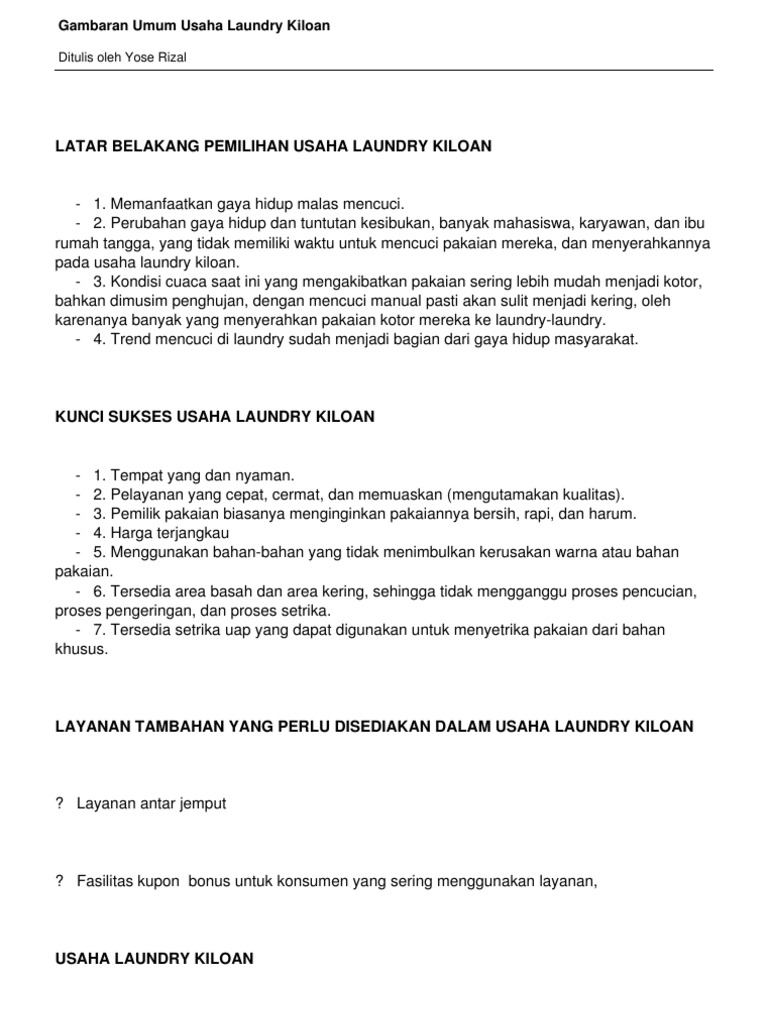 Gambaran Umum Usaha Laundry Kiloan | PDF | Bisnis
