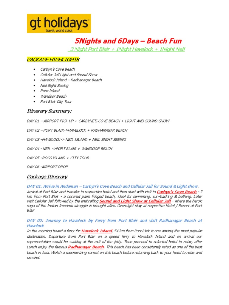 Andaman 5 Nights 6 Days Beach Fun | PDF