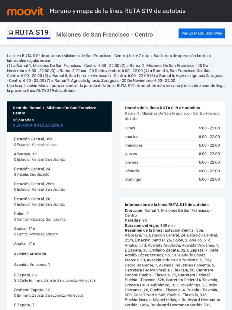 Ruta S19: Horario y Mapa de La Línea RUTA S19 de Autobús | PDF | America latina | México