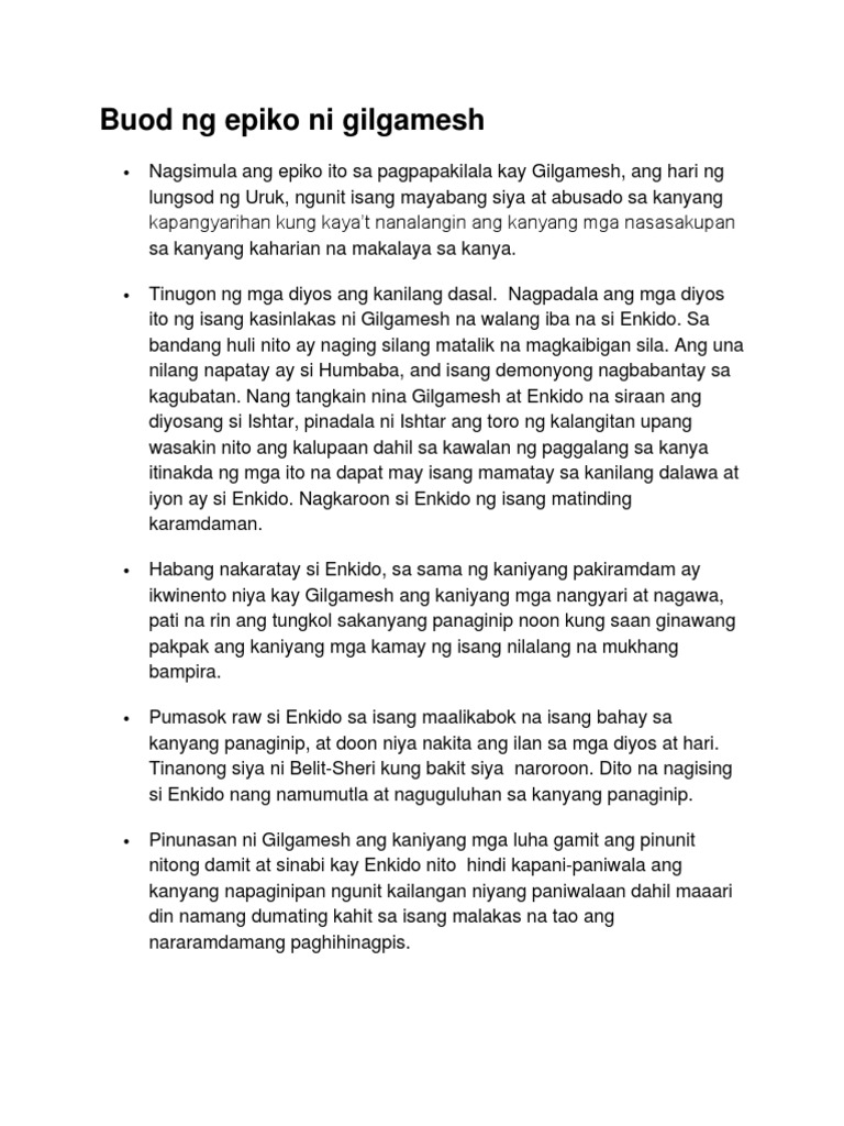Buod NG Epiko Ni Gilgamesh | PDF