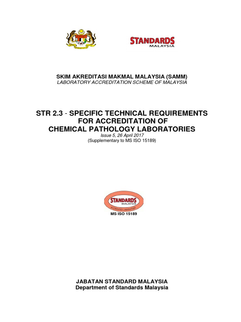 STR 2.3 - Specific Technical Requirements For Accreditation of Chemical Pathology Laboratories ...