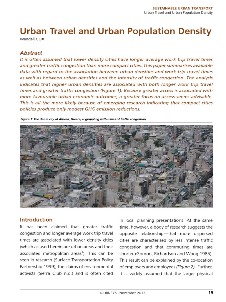 Urban Travel And Urban Population Density Pdf City Traffic Congestion
