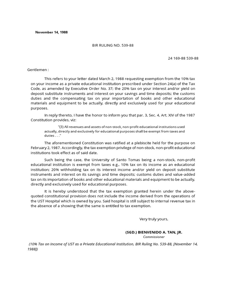 BIR Ruling No. 539-88 | PDF | Taxes | Justice