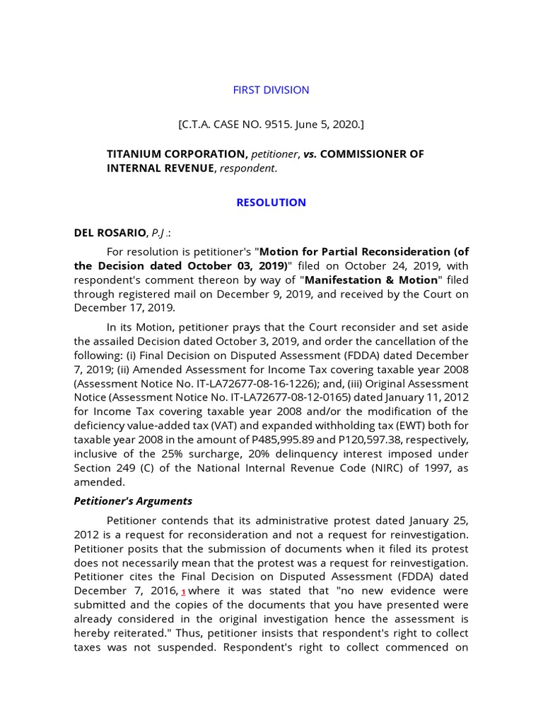 Titanium Corp Vs CIR-Resolution (CTA Case 9515) | PDF | Taxes | Value ...