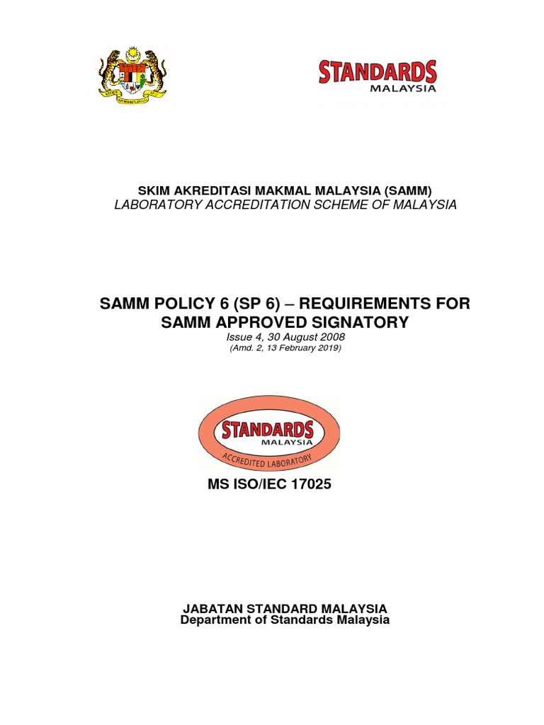 Samm Policy 6 (SP 6) - Requirements For Samm Approved Signatory | PDF