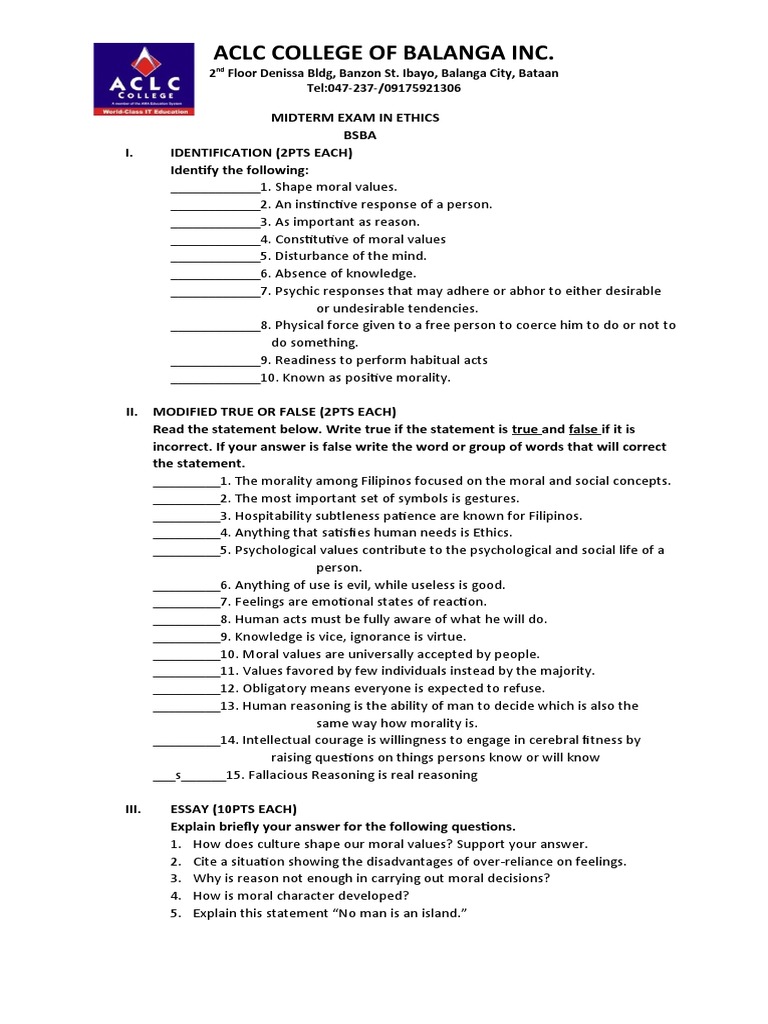 Midterm Exam in Ethics | PDF | Reason | Morality Midterm Exam in Ethics | PDF | Reason | Morality