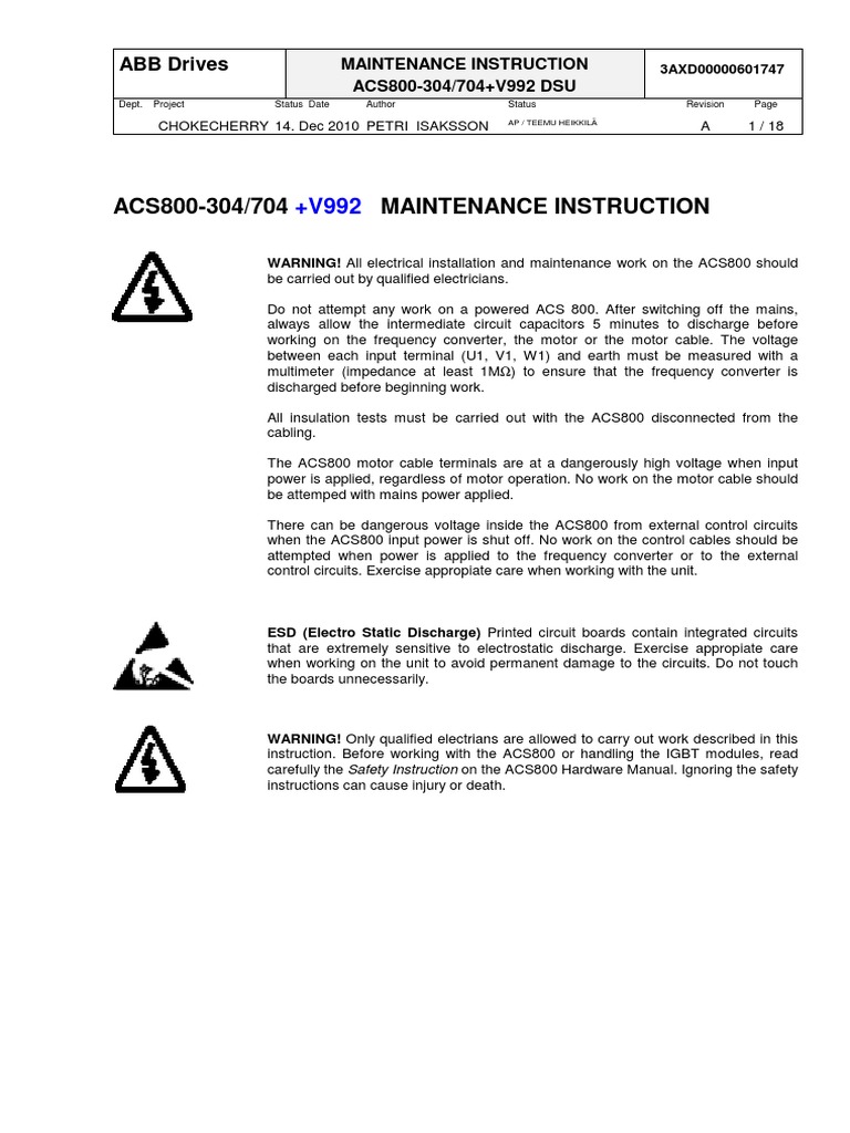 ACS800-304/704 Maintenance Guide | PDF | Diode | Electrostatic Discharge
