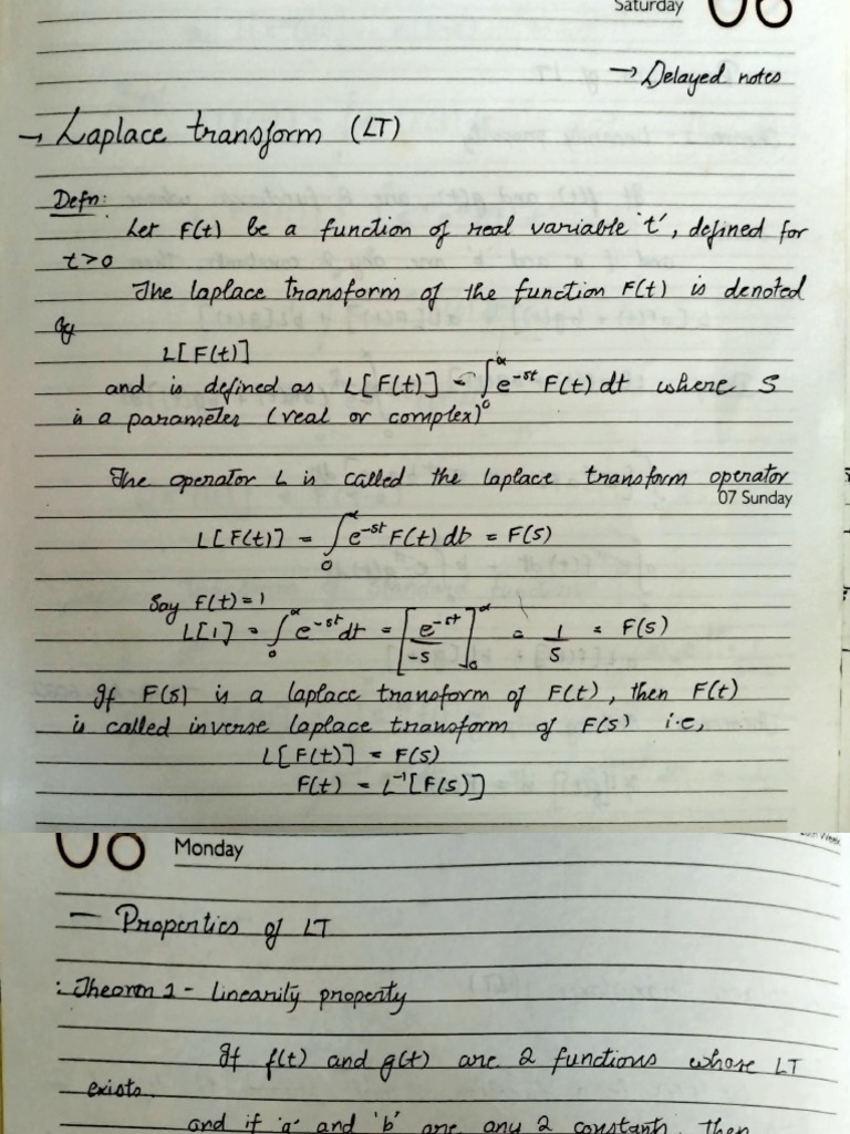 Laplace Transform Notes Full | PDF Laplace Transform Notes Full | PDF