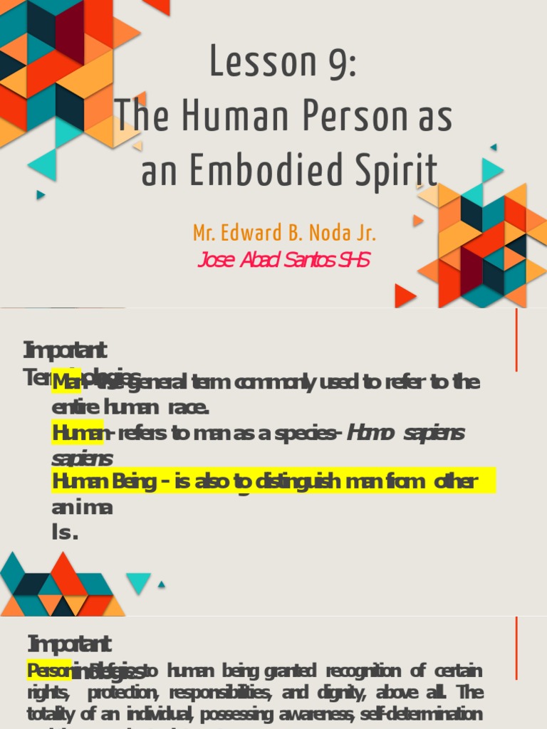 Lesson 9 - The Human Person As An Embodied Spirit - Hand Outs | PDF ...