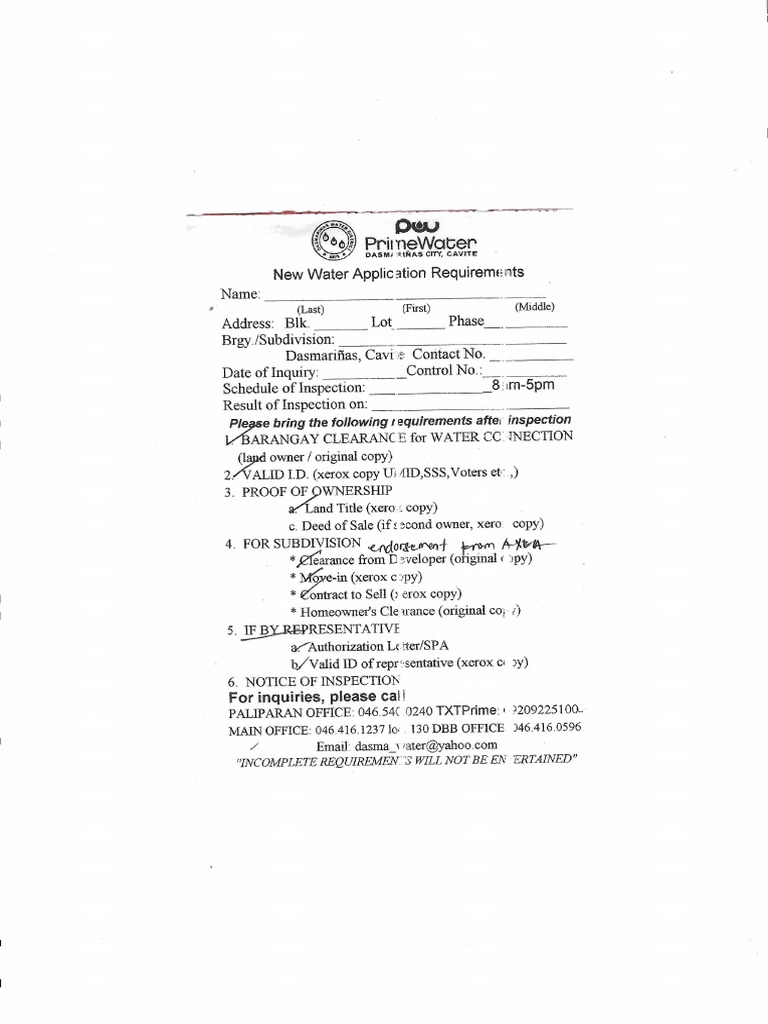 Prime Water Requirements | PDF