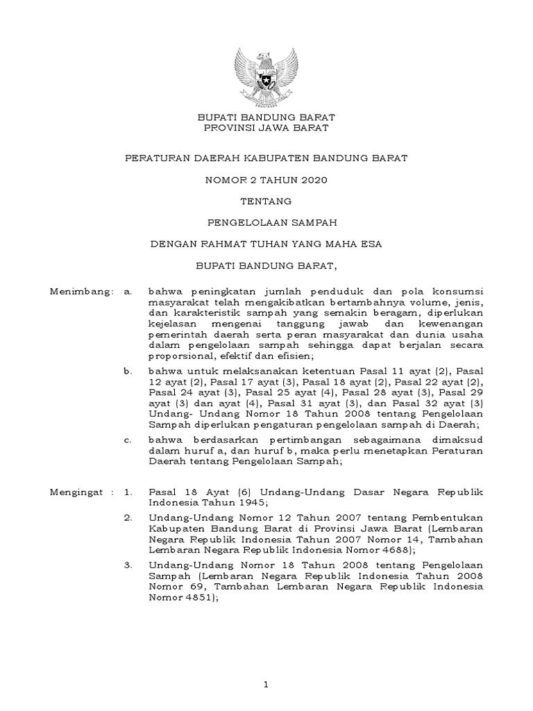 Perda No 2 2020 Pengelolaan Sampah | PDF