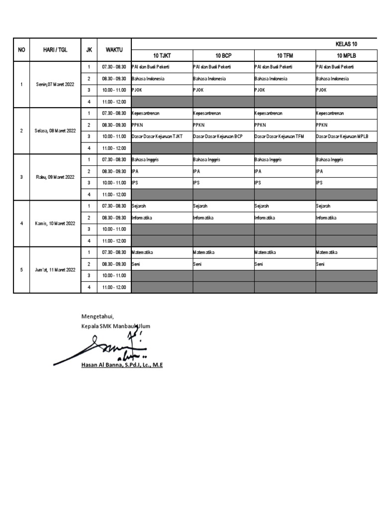 Jadwal PTS Genap PDF