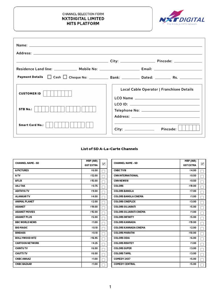 Channel Selection Form | PDF | Broadcasting | Television