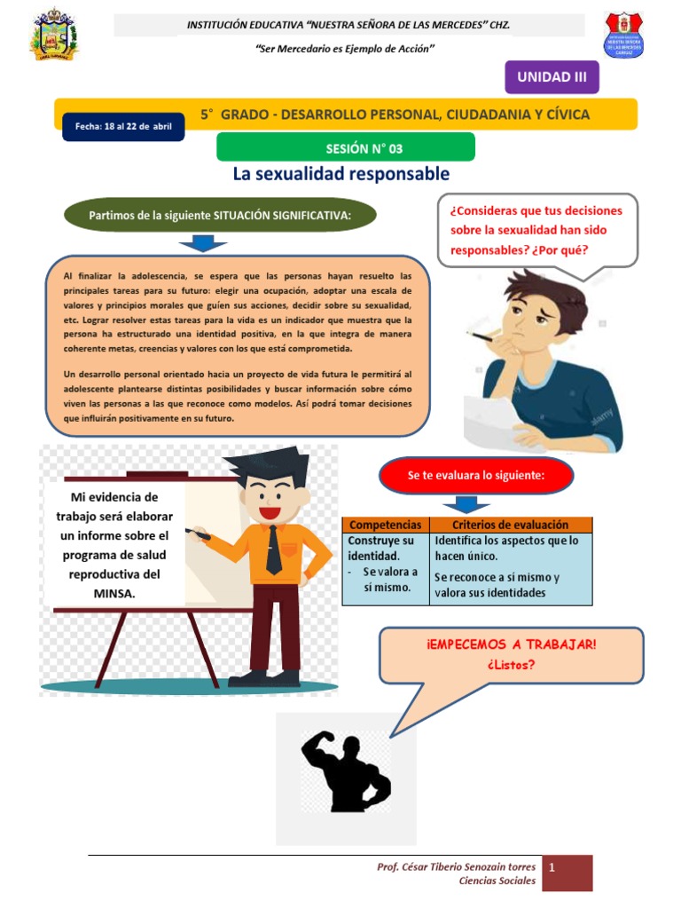 Sesion 3-S3-Experiencia 3-DPCC 5° | Descargar gratis PDF | La sexualidad humana | Educación sexual