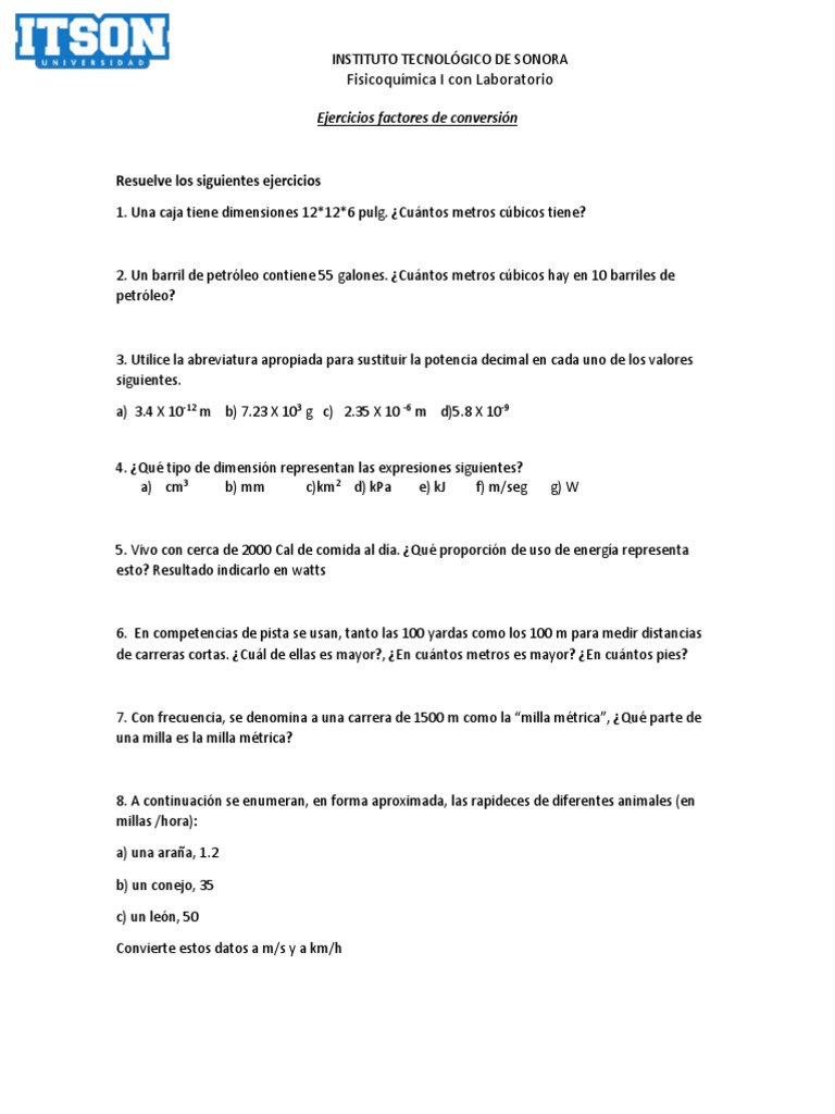 Ejercicios de Conversión de Unidades | PDF