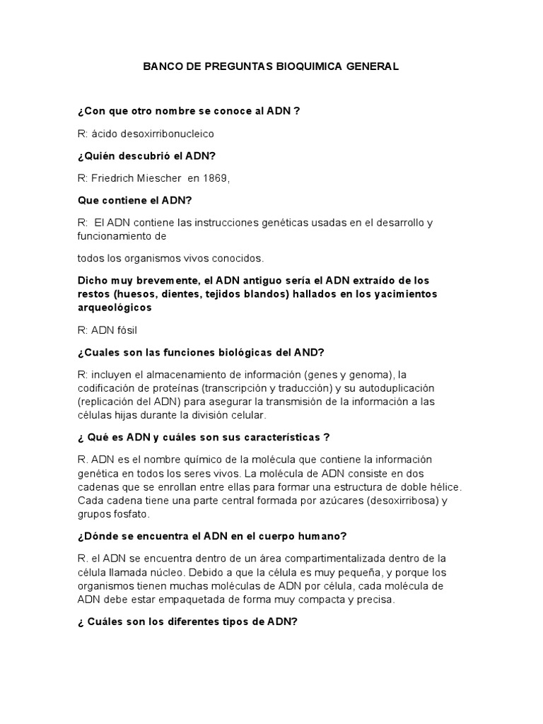 Banco de Preguntas | PDF | Rna | Adn