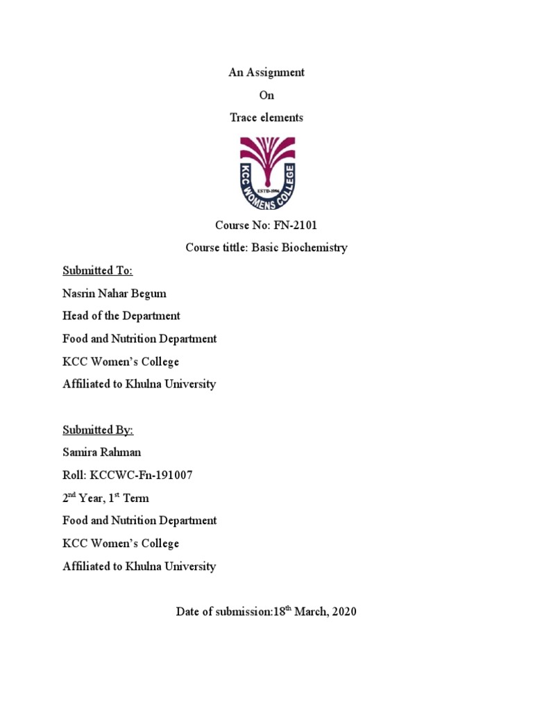 An Assignment On Basic Biochemistry | PDF | Iron | Magnesium