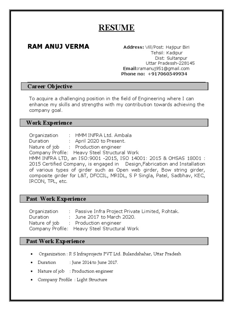 Resume: Ram Anuj Verma | PDF