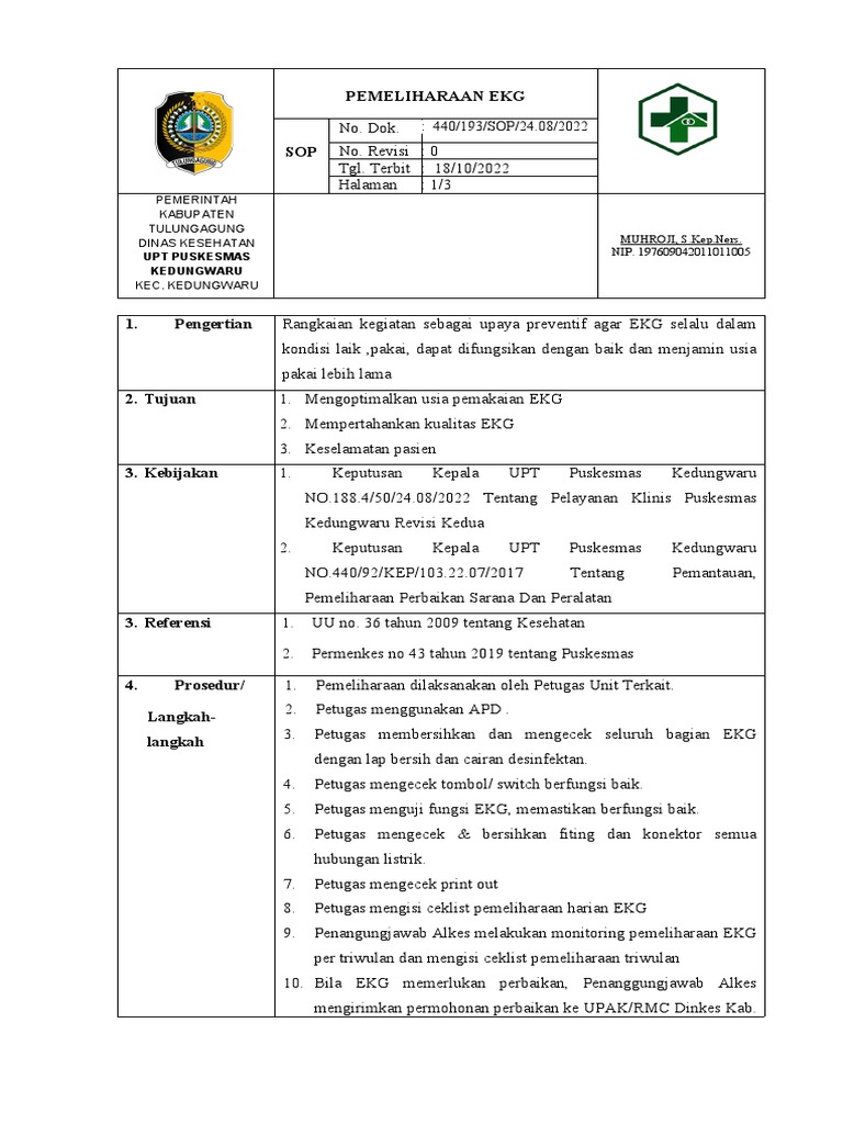 SOP PEMELIHARAAN EKG ECG - Print | PDF