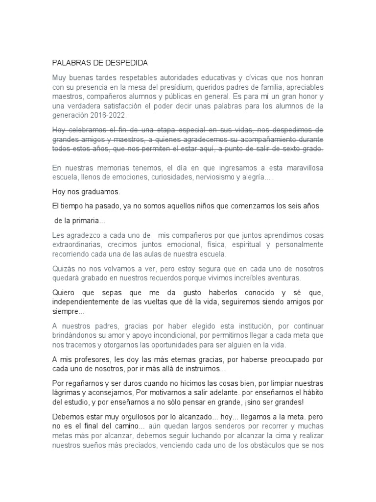 Palabras de Despedida | PDF