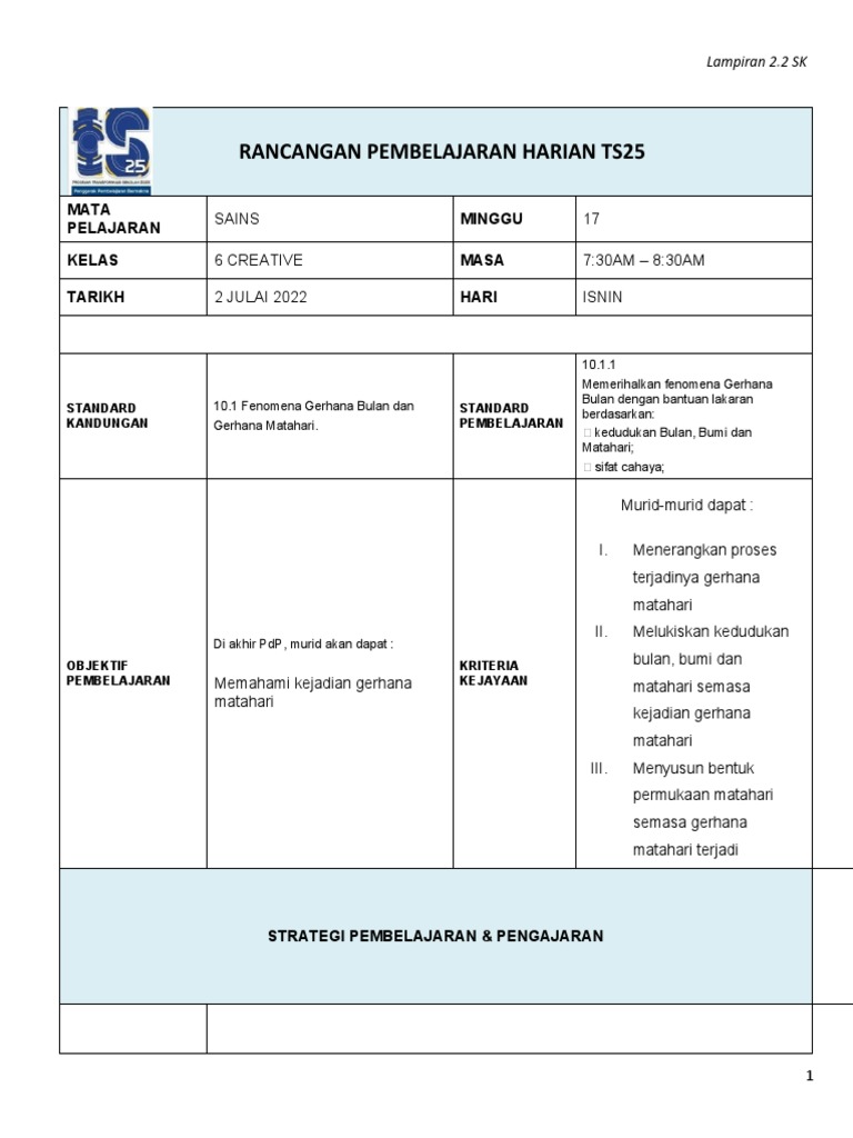 5E RPH TS25 Sains For HiPERS Training (SR) | PDF