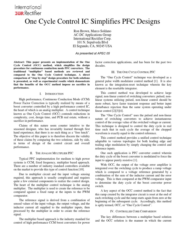 One Cycle Control for PFC Simplification | PDF | Amplifier | Electronic ...
