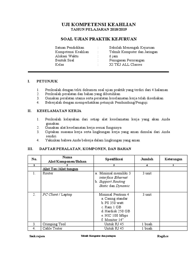 Soal Praktek TKJ Jaringan Static | PDF Soal Praktek TKJ Jaringan Static | PDF
