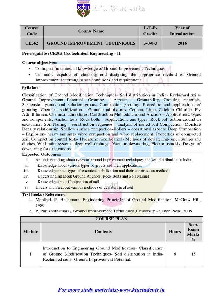 CE362 Ground Improvement Techniques | PDF | Soil | Concrete