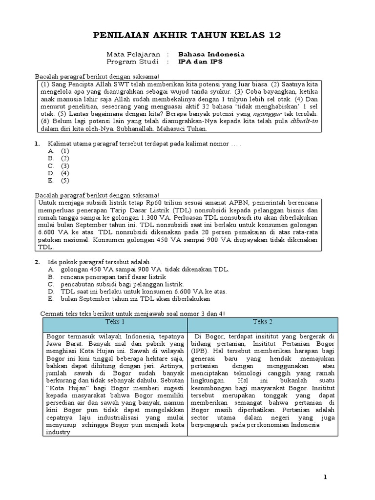 Latihan Bindo 10 | PDF