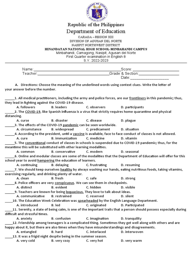 Analyzing Modalities and Context Clues in an English Examination | PDF ...